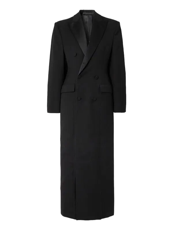 Wardrobe.NYC Double-breasted Silk-satin Trimmed Wool Coat - Black