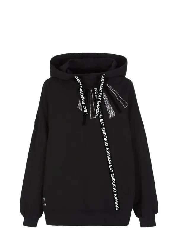 EA7 Rhinestone Embellished Logo Tape Hoodie - Black