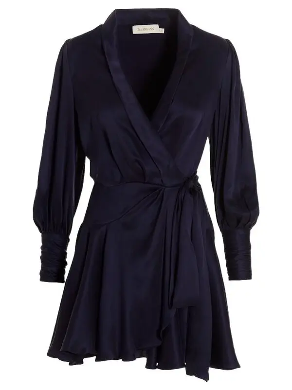 Zimmermann V-neck Wrap Mini Dress With Asymmetrical Skirt - Black
