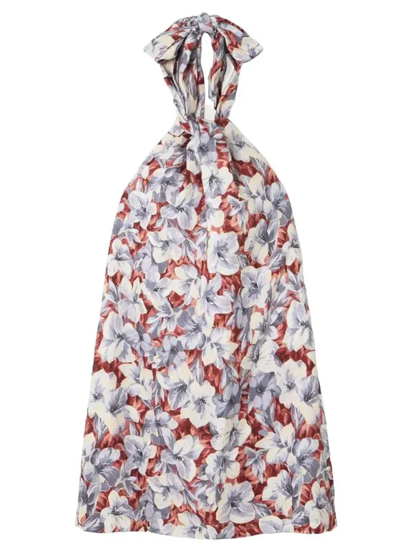 Posse Luna Pleated Floral-print Linen Halterneck Mini Dress - Multi-color