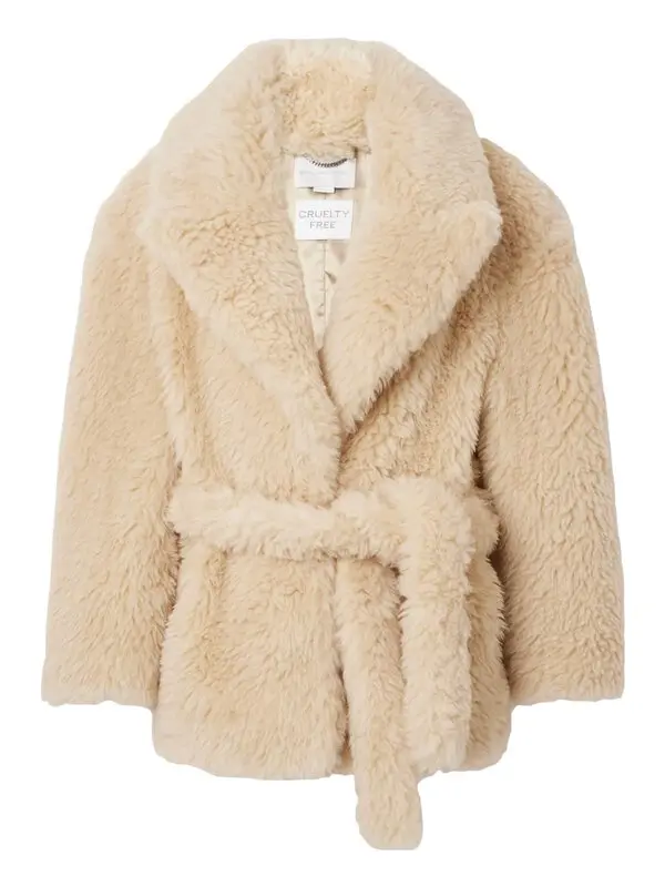 Stella McCartney Wool-blend Fleece Shawl Collar Belted Coat - Cream