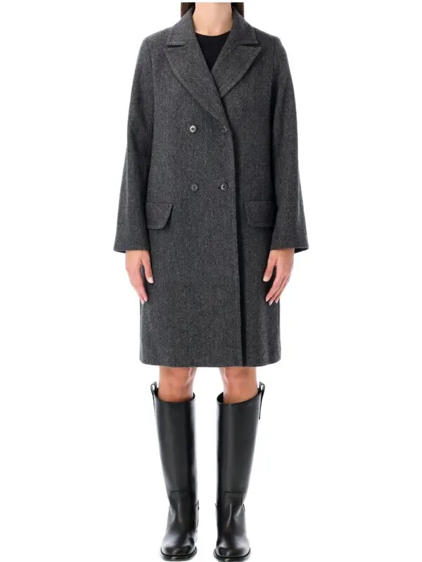 A.p.c. Double-breasted Tailored Coat - Black
