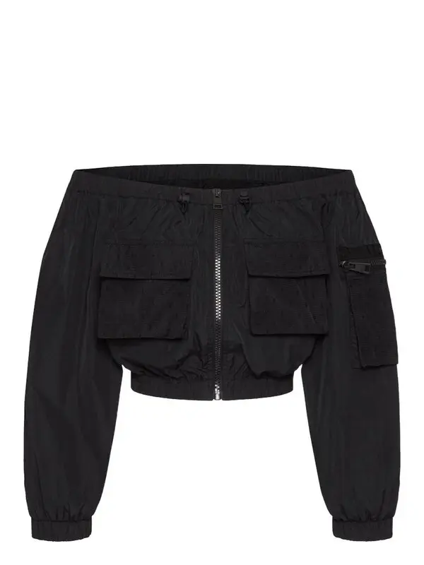 Red Valentino Off-shoulder Cropped Zip-up Top - Black