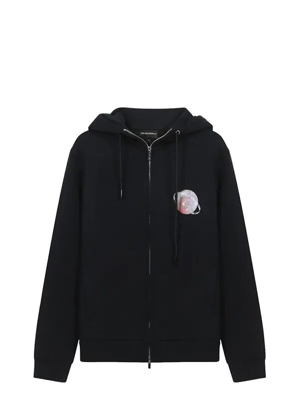 Emporio Armani Graphic Print Zip-up Hoodie - Black