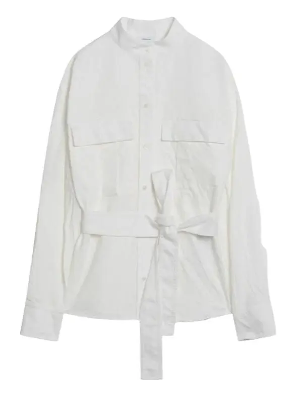 FERRAGAMO Belted Mandarin Collar Shirt - White