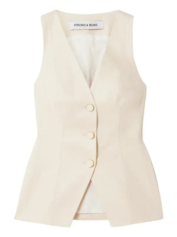 Veronica Beard V-neck Vest - Ecru