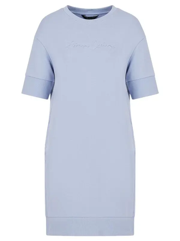 Armani Exchange Logo Embroidered T-shirt Dress - Blue