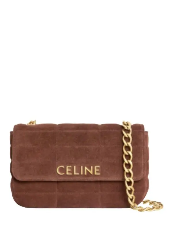 Celine Matelassé Monochrome Suede Calfskin Chain Shoulder Bag - Brown