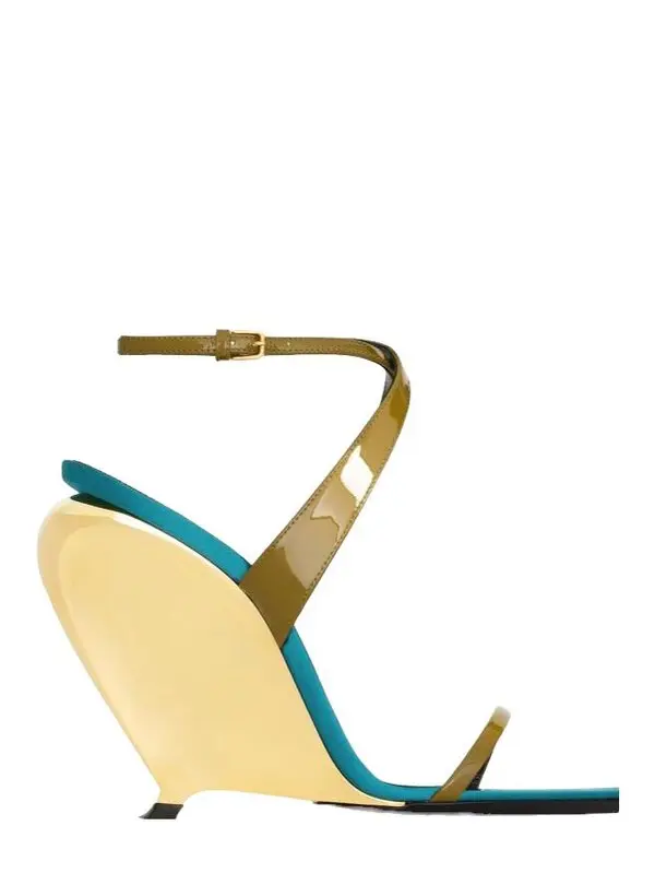 Saint Laurent Tallulah Patent Leather Wedges - Oil Green  Or