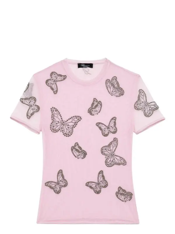 Blumarine Butterfly Embellished Semi-sheer T-shirt - Pink