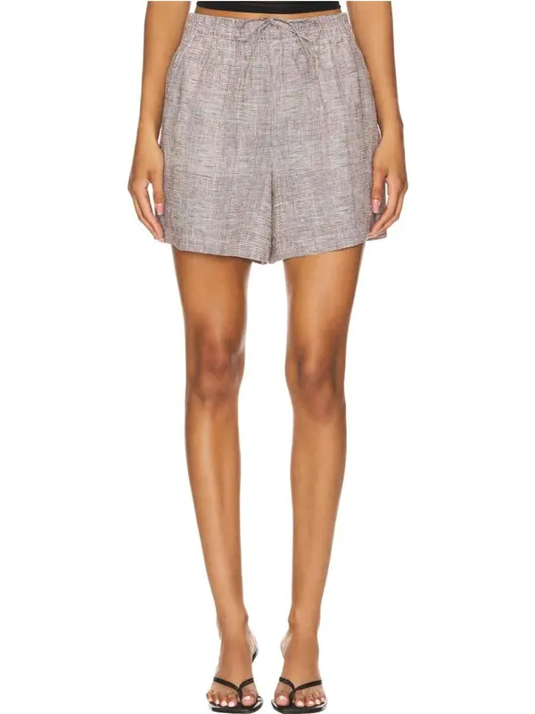 ANINE BING Check-print Linen Shorts - Nude