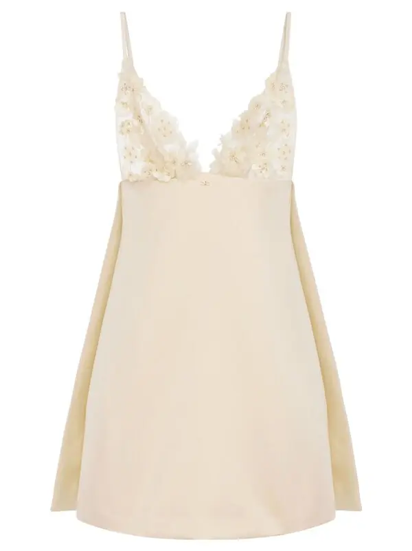 Elisabetta Franchi 3d Floral Appliqué Duchesse Satin Mini Dress - Lemonade