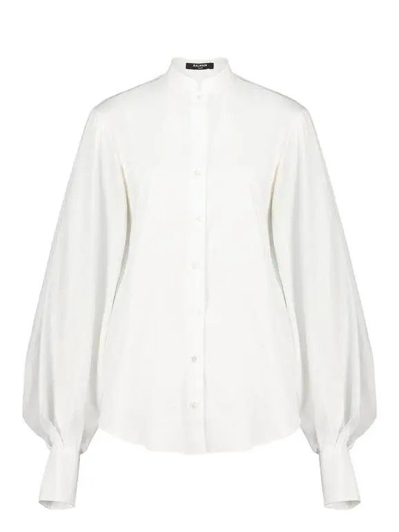 Balmain Button-up Puff Sleeve Poplin Shirt - White