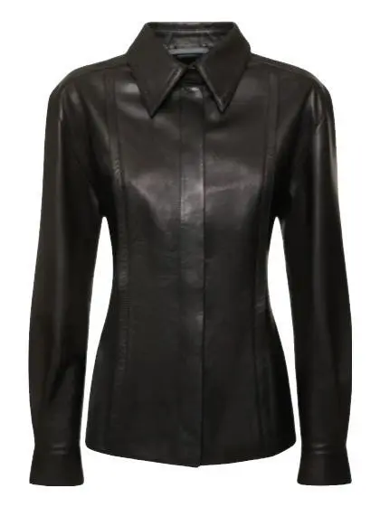 Alberta Ferretti Lapel Leather Shirt - Black