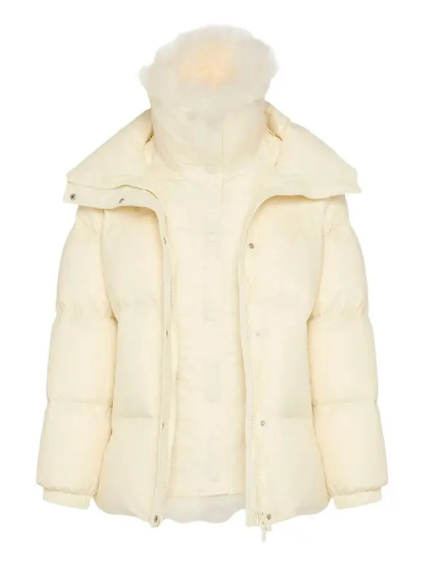 YVES SALOMON Padded Oversized Jacket With Removable Fur Collar - White