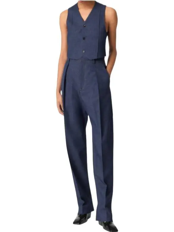 Bottega Veneta Melange Wool Drill Gilet Indigo Denim Effect - Deep Indigo