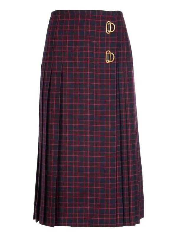 Burberry Checked Wool Pleated Skirt - Black