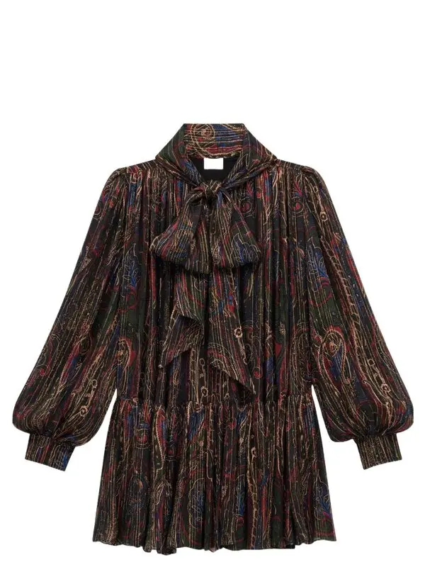 Saint Laurent Lavallière Paisley Long-sleeved Dress - Black