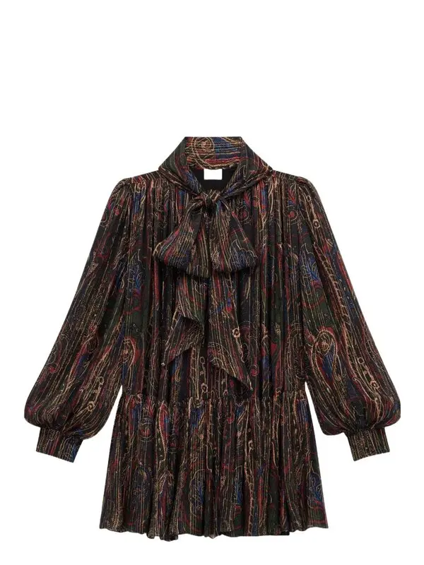 Saint Laurent Lavallière Paisley Long-sleeved Dress - Black