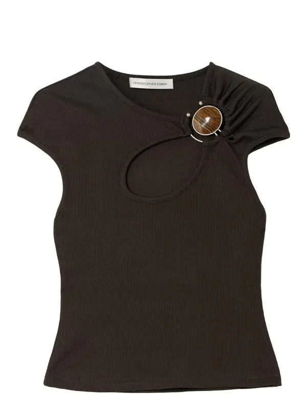 Christopher Esber Ribbed Knit Cut Out T-shirt - Brown