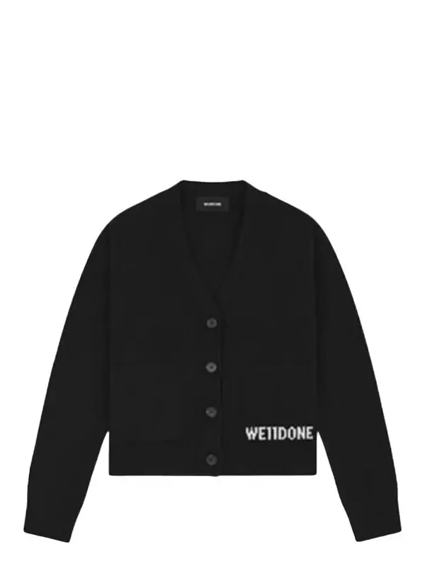 We11Done Long-sleeved V-neck Cardigan With Contrasting Logo - Black