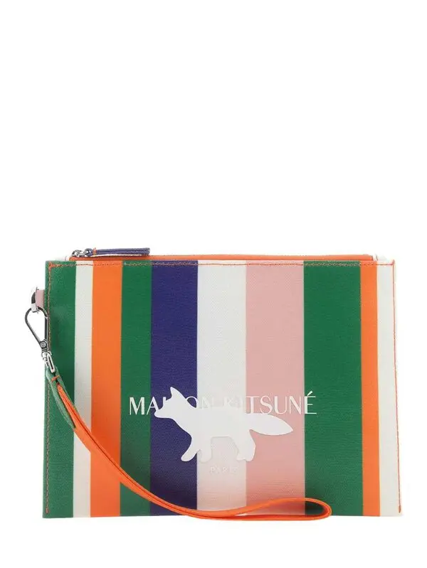 Maison Kitsuné Striped Canvas Logo Pouch - Multicolor
