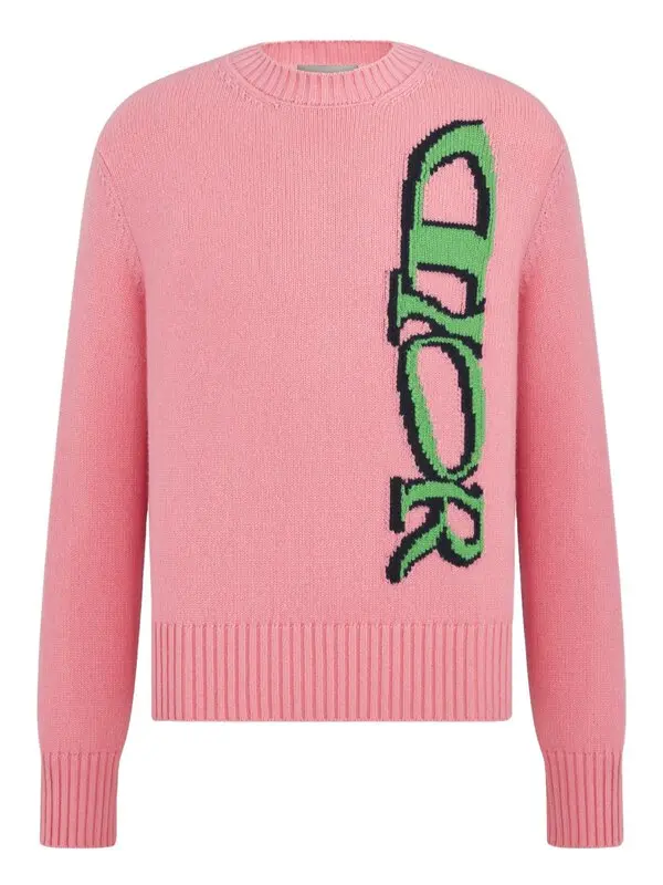 Dior Logo Intarsia Crewneck Sweater - Pink