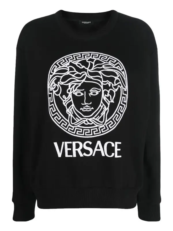 Versace Logo Print Cotton Sweatshirt - Black
