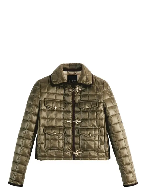 FAY Quilted Jacket With Lapel Collar And Flap Pockets - Green