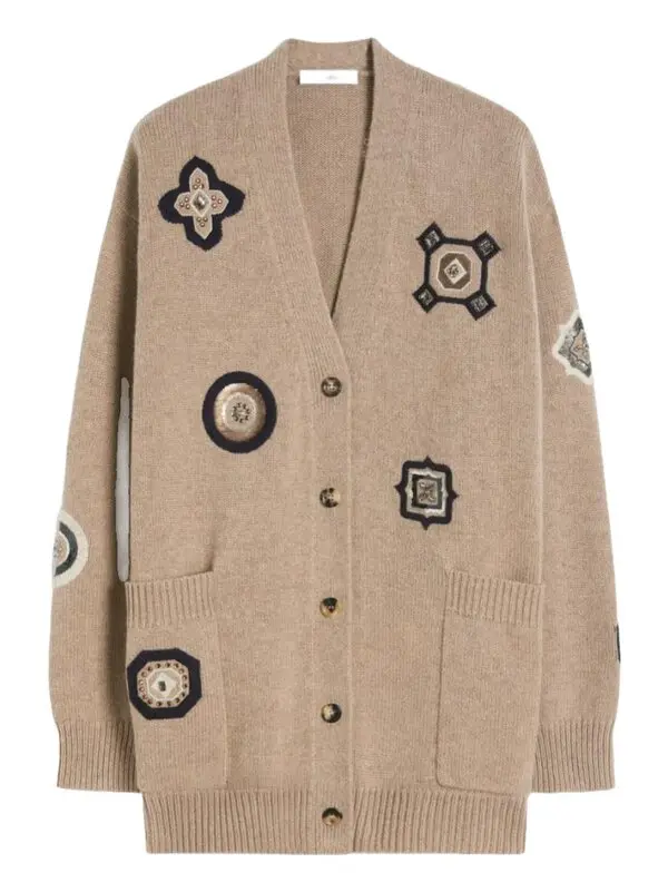 Max Mara Embellished V-neck Cardigan - Sand-colored