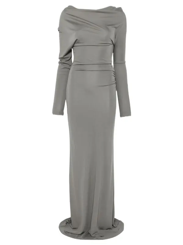 AYA MUSE Asymmetrical Long Sleeve Gown - Gray