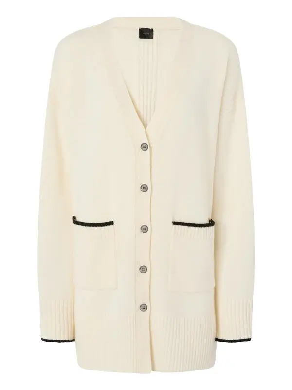 Pinko V-neck Button-up Cardigan With Ribbed Details - White
