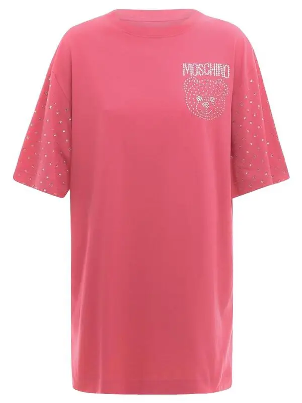 Moschino Embellished Teddy Logo T-shirt Dress - Red