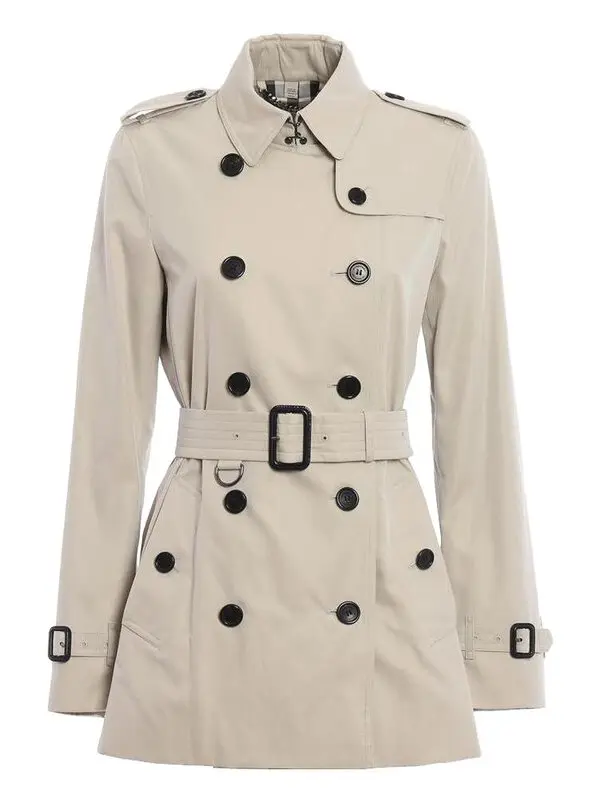 Burberry Double-breasted Short Windbreaker With Belted Waist - Nude