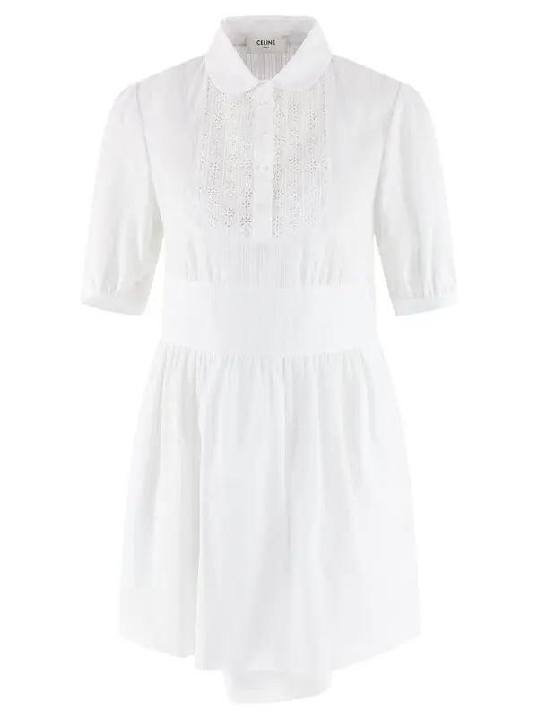 Celine Babydoll Mini Dress In Striped Cotton Voile - White