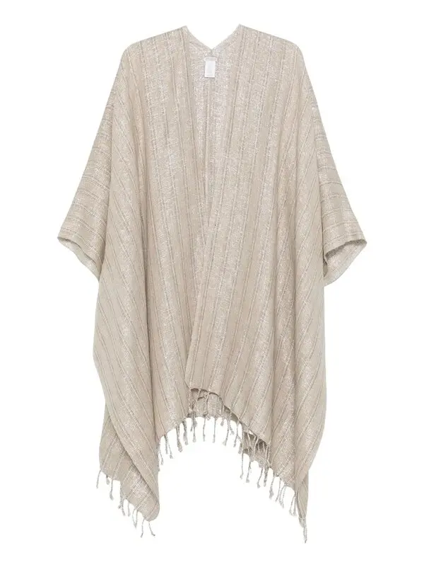 Brunello Cucinelli Striped Sparkling Fringed Poncho - Light Beige