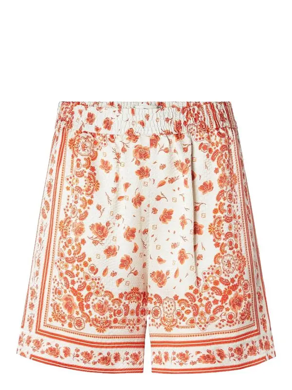 Fendi Coral Bandana Printed Silk Jacquard Crêpe Shorts - White