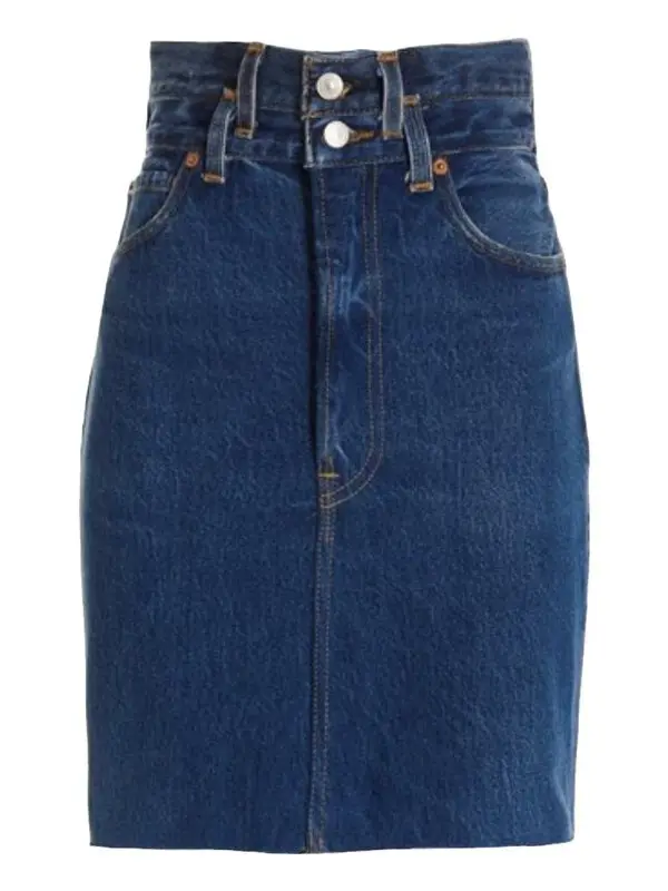 RE/DONE Double Waisted Denim Skirt - Blue