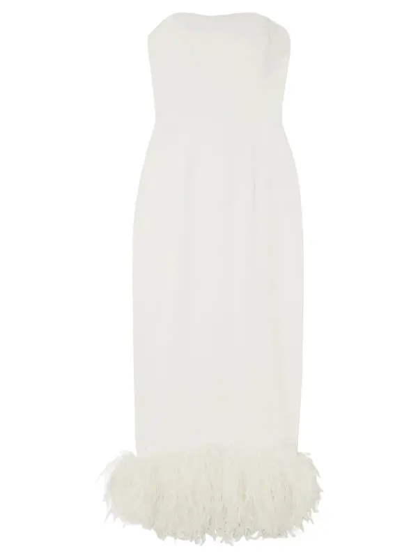 16Arlington Minelli Feather-trim Midi Dress - White
