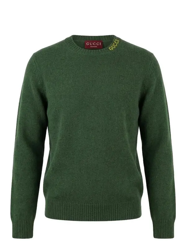 Gucci Felted Wool Knit Sweater With Intarsia - Dark Green