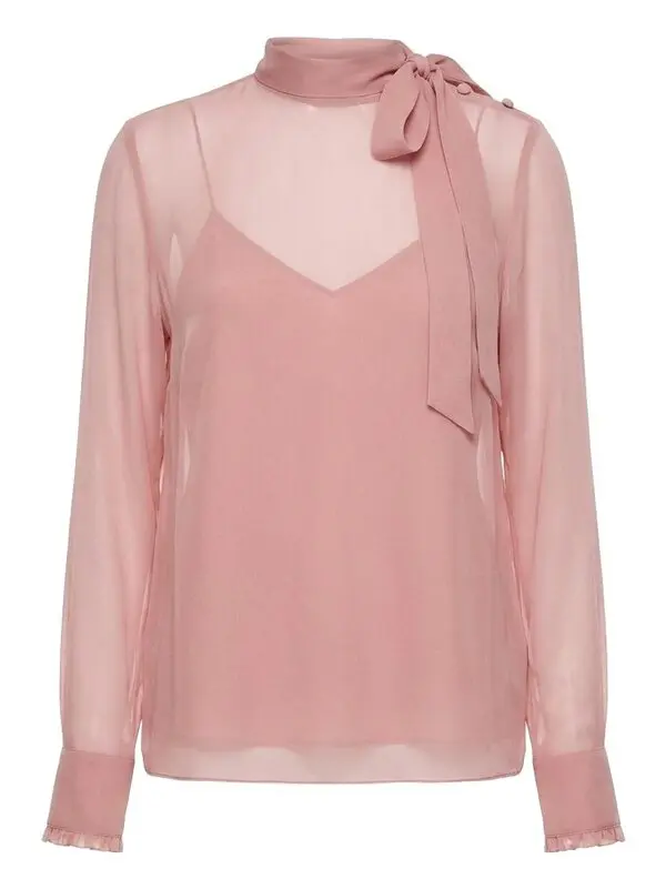 Gucci Georgette Tie-detailed Long Sleeve Top - Pink