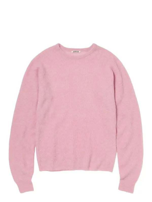 Auralee Sheer Knit Crewneck Sweater - Pink