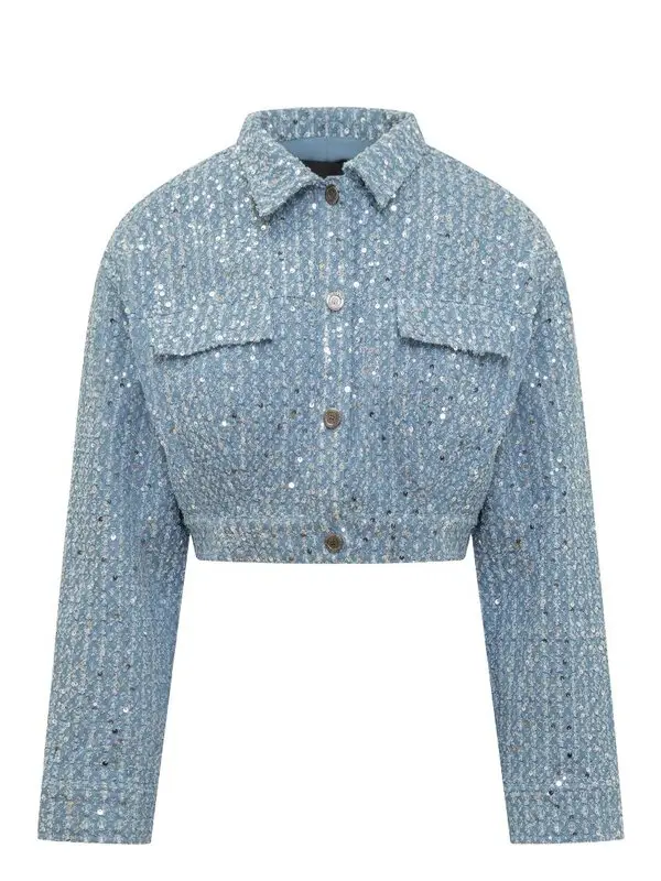 ROTATE BY BIRGER CHRISTENSEN Embellished Cropped Denim Jacket - Blue