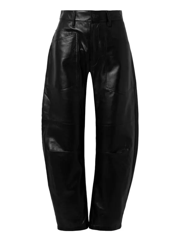 NILI LOTAN Shon Leather Barrel-leg Pants - Black