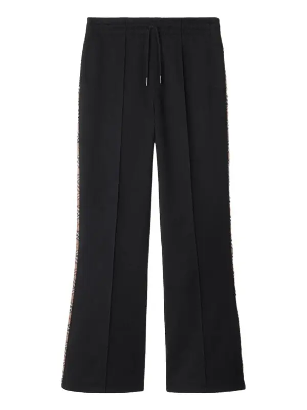 Burberry Checked Trim Drawstring Flared Trousers - Black