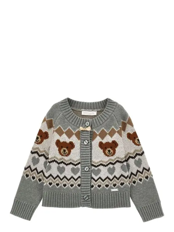 Monnalisa Jacquard Teddy Bear Cardigan - Gray