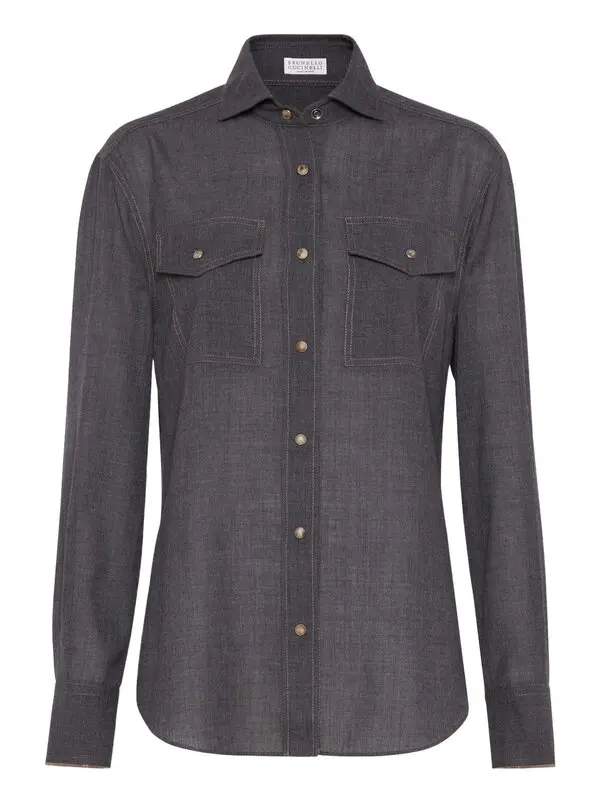 Brunello Cucinelli Monili Trim Button-up Shirt - Gray