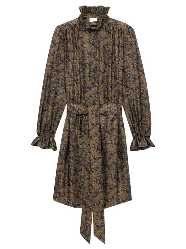 Saint Laurent Paisley Print Long Sleeve Dress - Brown
