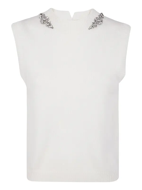 SEMICOUTURE Crystal-embellished Sleeveless Knit Top - White