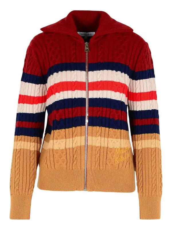 Maison Kitsuné Striped Zipped Knit Cardigan - Brown